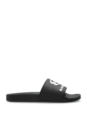 Balenciaga Rubber Slides With Logo - Black