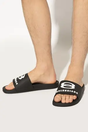 Balenciaga Rubber Slides With Logo - Black