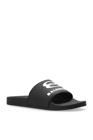 Balenciaga Rubber Slides With Logo - Black