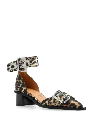 GANNI Leopard Print High Heel Shoes With Buckle Detail
