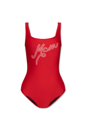 Mcm Classic Cut One-piece Swimsuit With Decorative Inscription