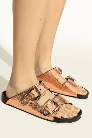 IRO PARIS Billie Snake-effect Leather Slides - Gold