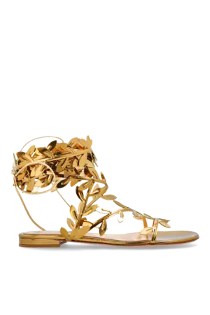 GIANVITO ROSSI Flat Leather Sandals With Leaf Motif