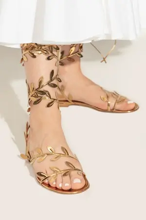 GIANVITO ROSSI Flat Leather Sandals With Leaf Motif