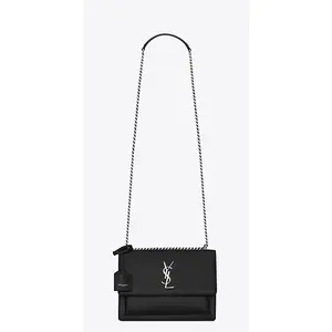 Saint Laurent Sunset Medium Crossbody Bag - Noir Smooth Leather/silver