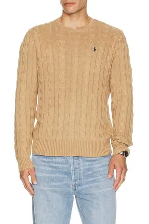 Polo Ralph Lauren Cable Knit Crewneck Sweater - Camel Melange