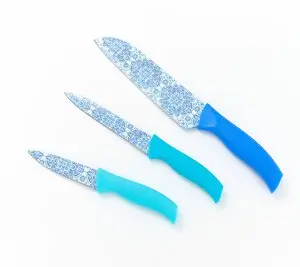 PREPOLOGY As Is 3-piece Printed Knife Set W/ Blade Scraper - One-color