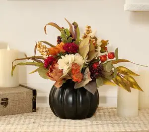 VALERIE PARR HILL As Is Autumnal Floral Centerpiece In Pumpkin Pot Valerie - One-color