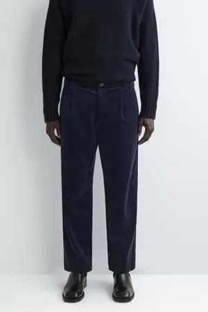 Cos Pleated Corduroy Straight-leg Pants - Navy