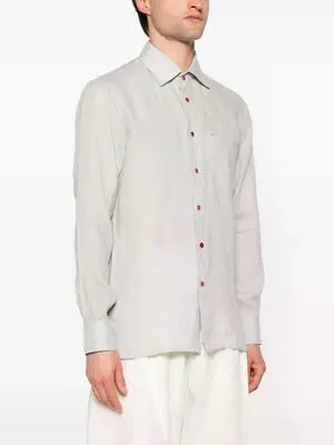 Kiton Spread-collar Linen Shirt - Grey