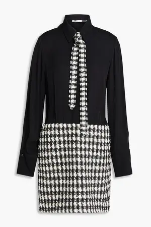 Alice + Olivia Mattie Metallic Houndstooth Mini Shirt Dress