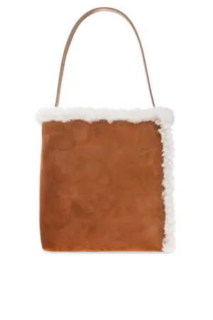 Marni Leather Shopper Tote With Fur Trim