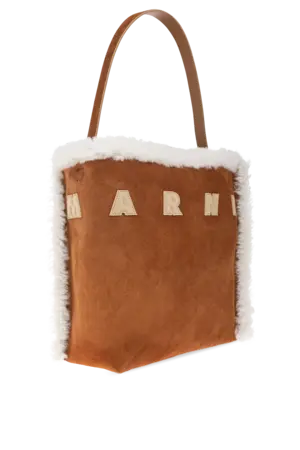 Marni Leather Shopper Tote With Fur Trim