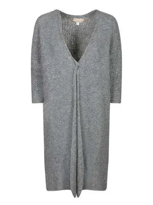 120% Lino Long Knit Cardigan - Grey
