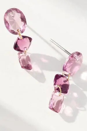 Anthropologie 14k Gold-plated Brass And Glass Drop Earrings - Mauve