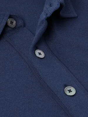 Zegna Leather-trimmed Cotton-piqué Polo Shirt - Blue