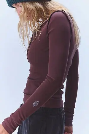 Free People Rally Rib Henley - Driftwood