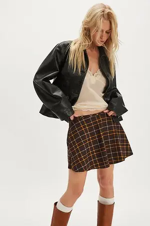 Free People Paradise Found Skort - Olive Plaid - Black Combo