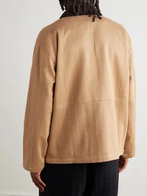 KARTIK RESEARCH Jodhpur Herringbone Cotton Jacket With Suede Trim - Brown