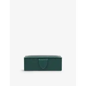 Smythson Mini Panama Cross-grain Leather Cufflink Box - Green