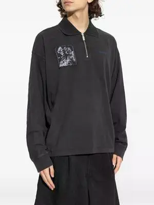 Off-White Embroidered-patch Half-zip Polo Shirt - Grey