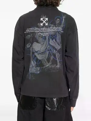 Off-White Embroidered-patch Half-zip Polo Shirt - Grey