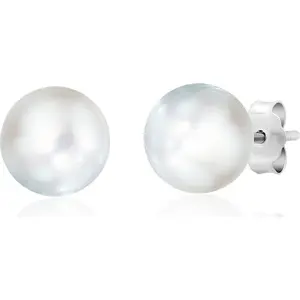 CRISLU Faux Pearl Stud Earrings - Pure Platinum/clear Stone