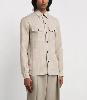 Isaia Wool-silk-linen Stripe Overshirt