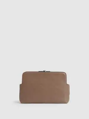 REISS Leather Frame Clutch Bag - Neutral