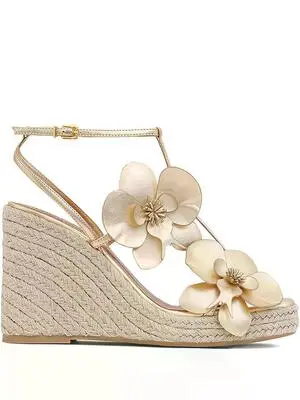 Zimmermann 110mm Orchid Flower-embellished Wedge Sandals - Gold
