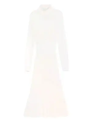 Elisabetta Franchi Turtleneck Ribbed Dress - White