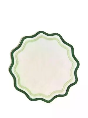 MISETTE Colorblock Embroidered Linen Placemats In Dark Green/sage - Neutrals