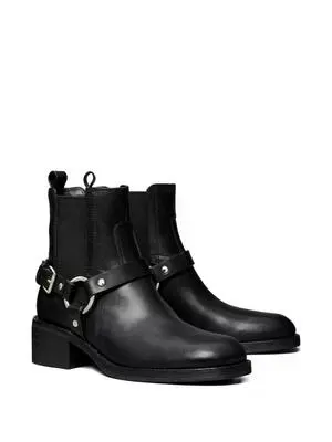 Tory Burch Buckle-strap Ring-detail Ankle Boots - Black