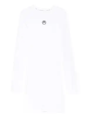 MARINE SERRE Crew-neck Long-sleeve Dress - White
