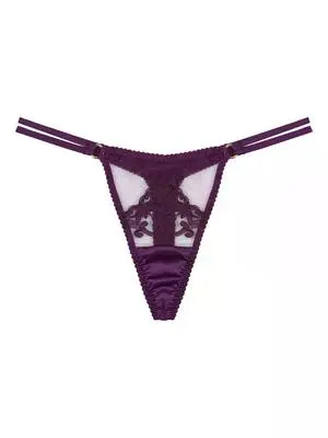 FLEUR OF ENGLAND Cecilia Double-strap Embroidered Thong - Purple