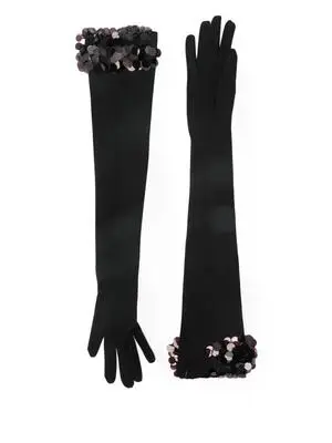 David Koma Sequin-embellished Long Gloves - Black