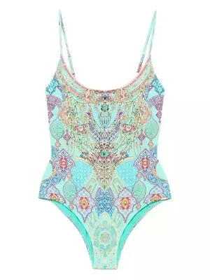 Camilla Embellished Paisley-print Swimsuit - Green