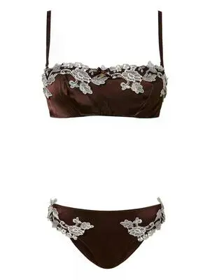 TWINSET Lace-trim Satin Bra Set - Brown