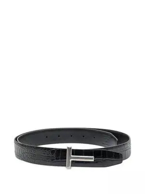 TOM FORD Crocodile-embossed T-buckle Belt - Black