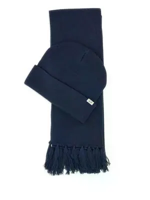 SUN 68 Micro-ribbed Beanie And Scarf Set - Blue