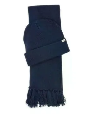 SUN 68 Micro-ribbed Beanie And Scarf Set - Blue