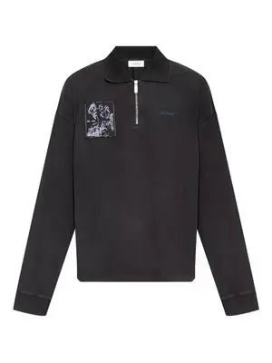 Off-White Embroidered-patch Half-zip Polo Shirt - Grey