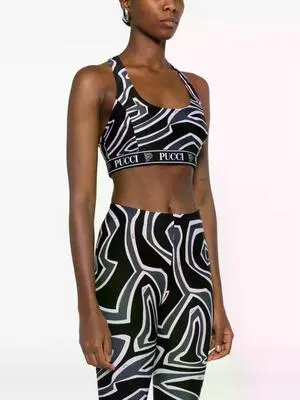 Emilio Pucci Racer-neck Print Sport Bra - Black