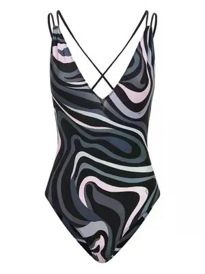 Emilio Pucci Marmo-print Cross-back One-piece Swimsuit - Black