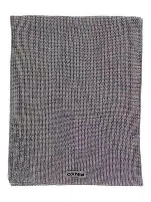 Pinko Ribbed Logo-label Scarf - Grey