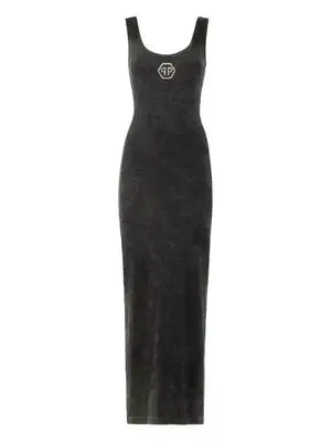 Philipp Plein Hexagon Ribbed-knit Tank Midi Dress - Grey