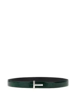TOM FORD Crocodile-embossed Reversible Belt - Green