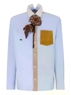 Marni Contrast-collar Embroidered-pocket Shirt - Blue