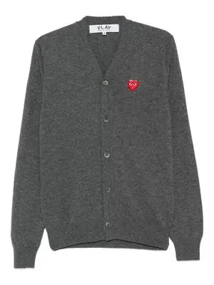Play Comme Des Garcon Logo Heart-emblem V-neck Cardigan - Grey
