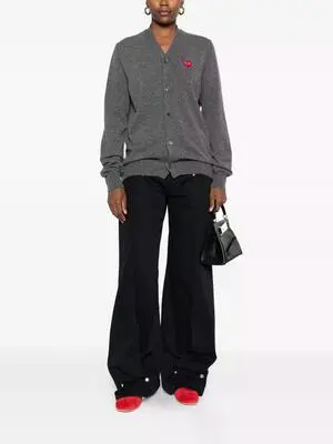 Play Comme Des Garcon Logo Heart-emblem V-neck Cardigan - Grey